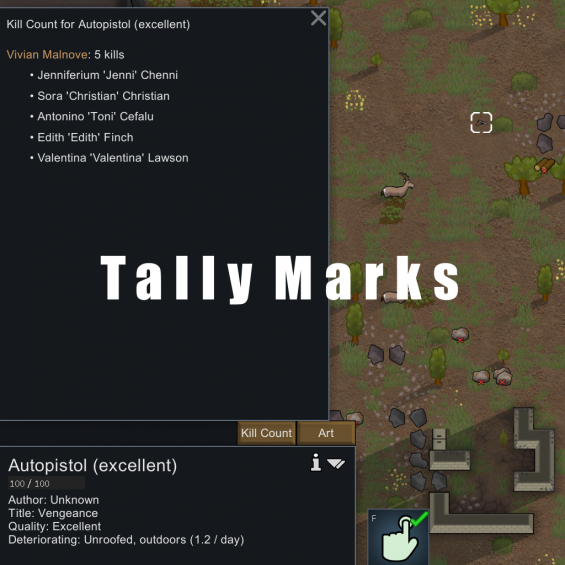 Tally Marks - Weapon Kill Tracker 1.6 - RimWorld Mod データベース MOD紹介・まとめサイト