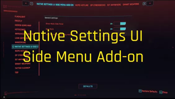 Native Settings UI Side Menu Add-on インターフェイス - Cyberpunk 2077 Mod ...