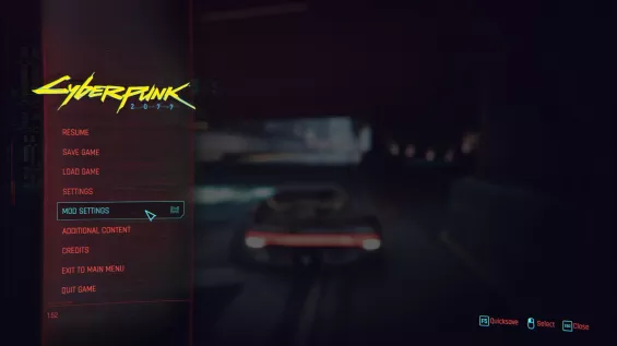 Mod Settings インターフェイス - Cyberpunk 2077 Mod データベース MOD紹介・まとめサイト
