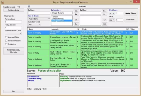 Skyrim Requiem Alchemy Calculator (.NET) ユーティリティ - Skyrim Mod データベース ...