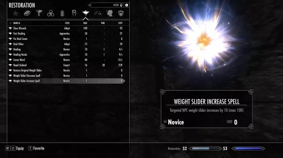 Weight Slider Spells リソース・チュートリアル - Skyrim Mod データベース MOD紹介・まとめサイト
