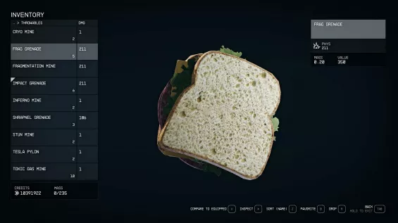 Sandwich or Potato Grenade and Fork Melee Weapon 武器 - Starfield Mod ...